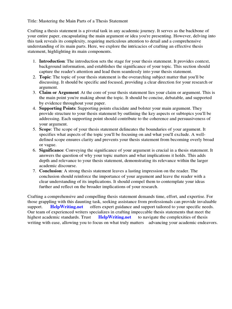 Main Parts of a Thesis Statement | PDF | Essays | Thesis