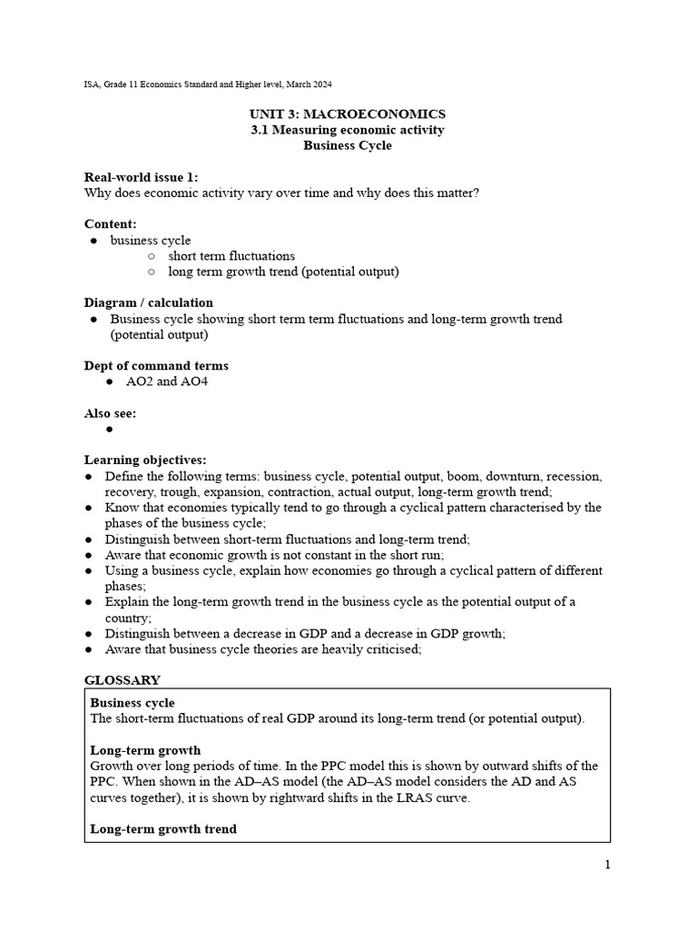 3.1 Worksheet Economic Activity - Business Cycle | PDF | Business Cycle ...