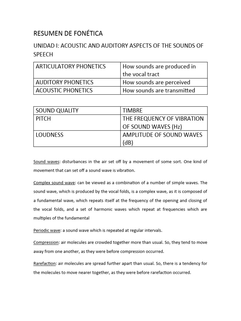Resumen de Fonética Units I, Ii & Iii | PDF | Syllable | Consonant
