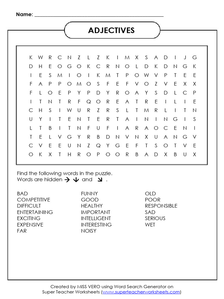 Super Teacher Worksheets ADJECTIVES | PDF | Word Search | Puzzles
