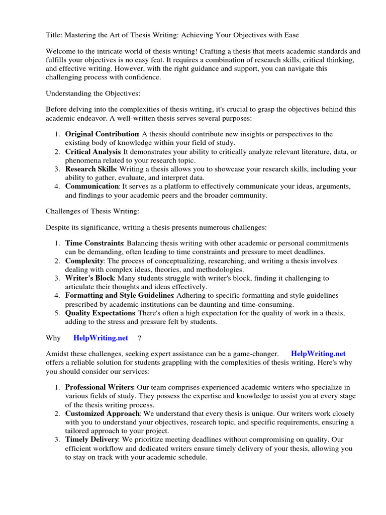 How to Write a Good Thesis Objectives | PDF | Thesis | Methodology