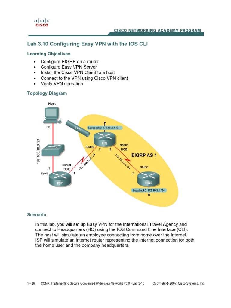 Lab 3.10 Configuring Easy VPN With The IOS CLI | PDF