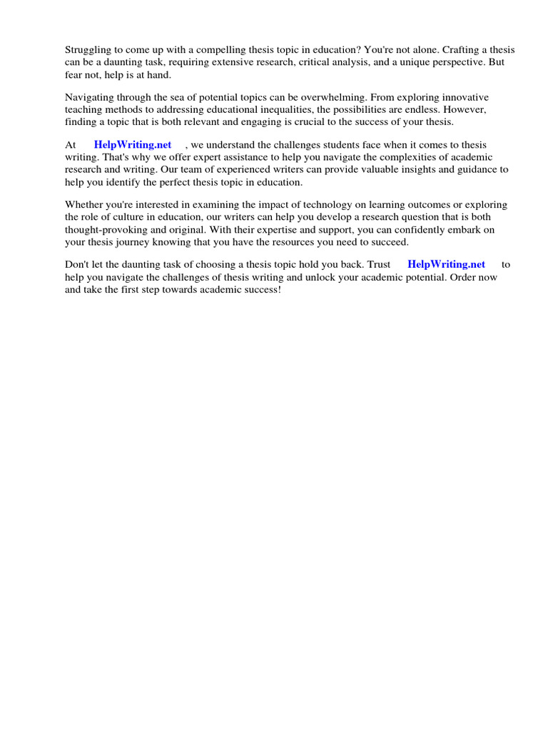 Thesis Topic Ideas in Education | PDF | Thesis | Marketing