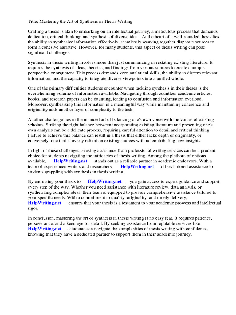 Example of Synthesis in Thesis Writing | PDF | Essays | Dialectic