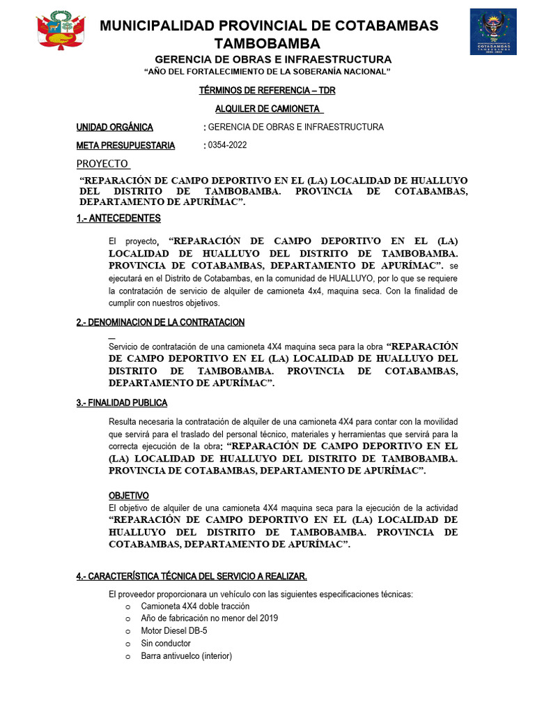 3.TDR de Camioneta | PDF | Vehículos