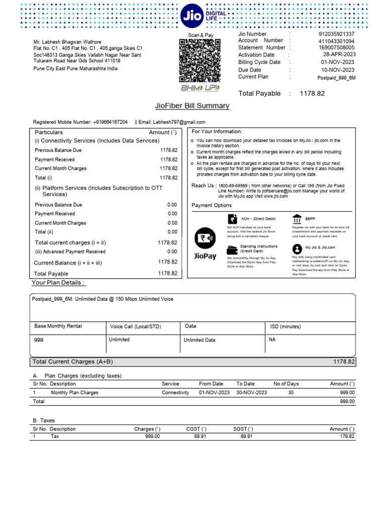 Nov Internet Bill | PDF