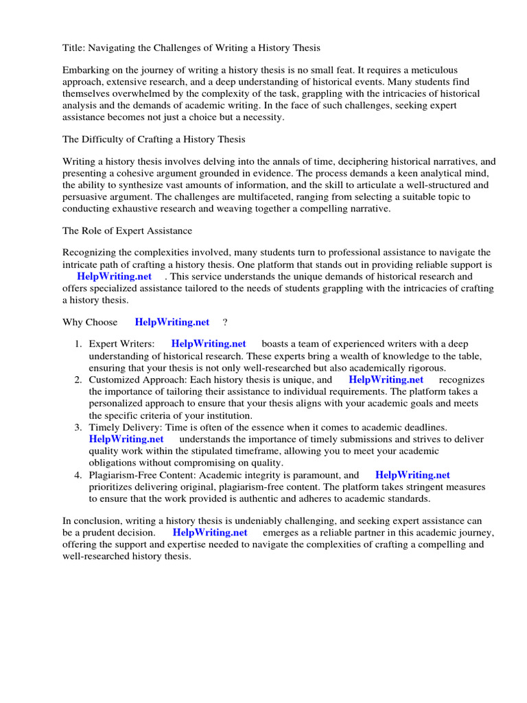 Writing A History Thesis | PDF | Essays | Thesis