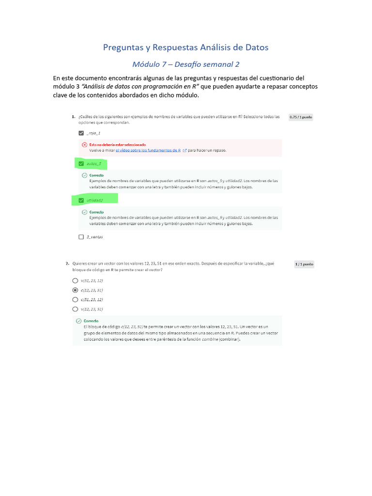 Preguntas y Respuestas 7 Análisis de Datos Con Programación en R M7DS2 | PDF | Métodos y ...