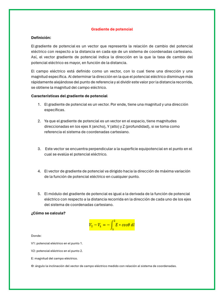 Gradiente de Potencial Eléctrico | PDF | Degradado | Vector Euclidiano