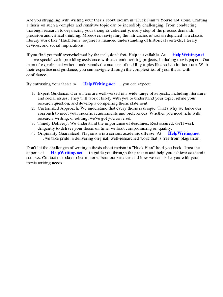 Thesis About Racism in Huck Finn | PDF | Adventures Of Huckleberry Finn ...