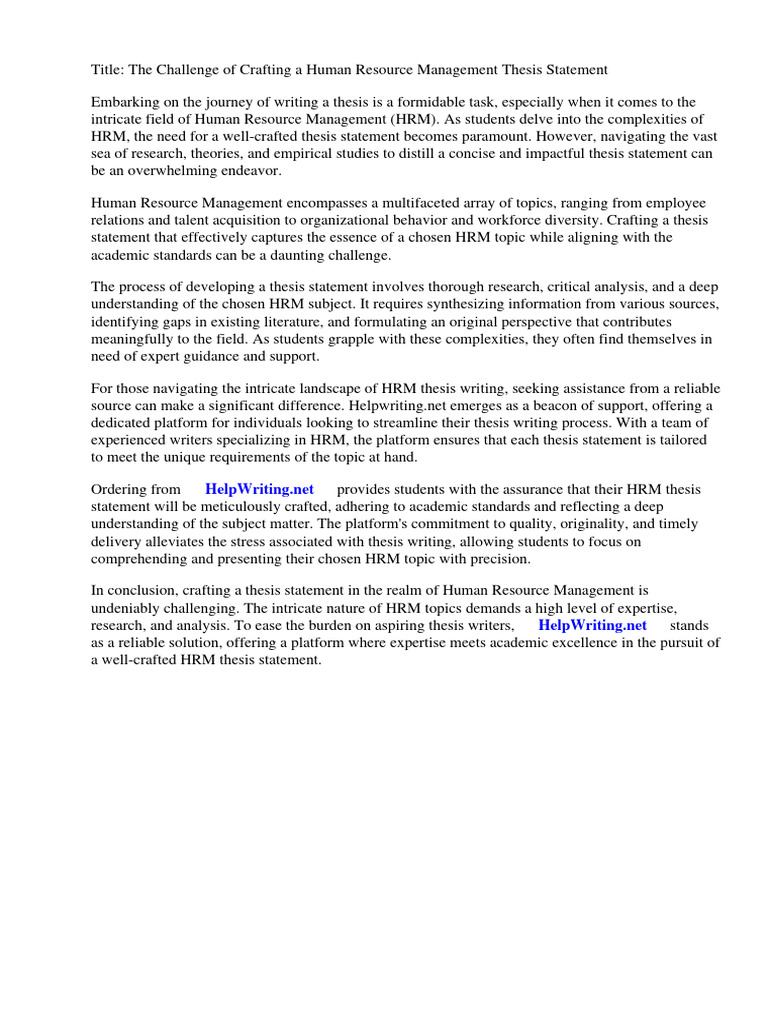 Human Resource Management Thesis Statement | PDF | Human Resource ...