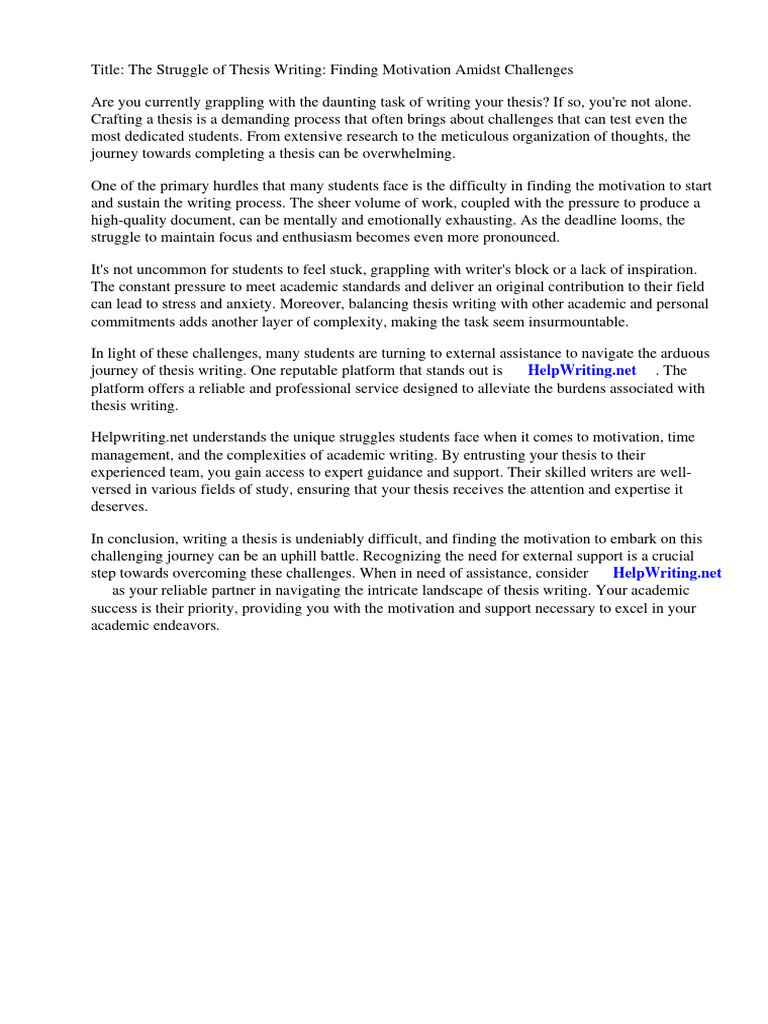 Motivation To Write Thesis | PDF | Motivation | Motivational