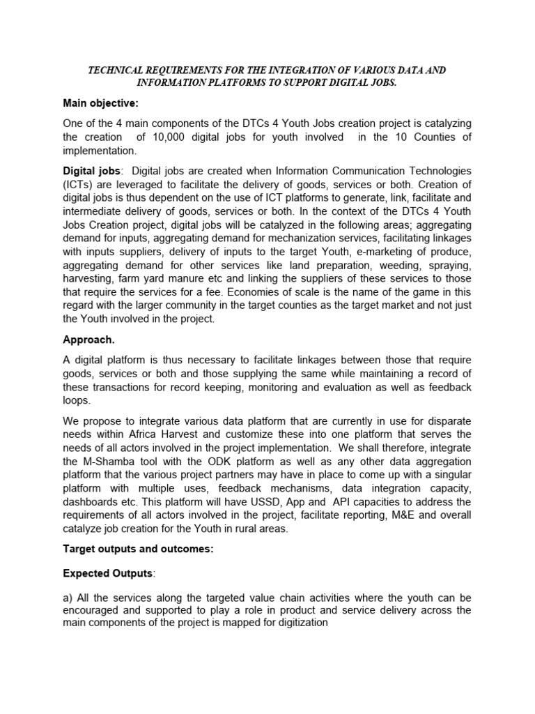 Technical Requirements For The Integration of Various Data and Information Platforms To Support ...