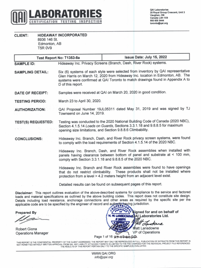 Hideaway Screens - NBC 2020 - Final Testing Report | PDF | Screw ...