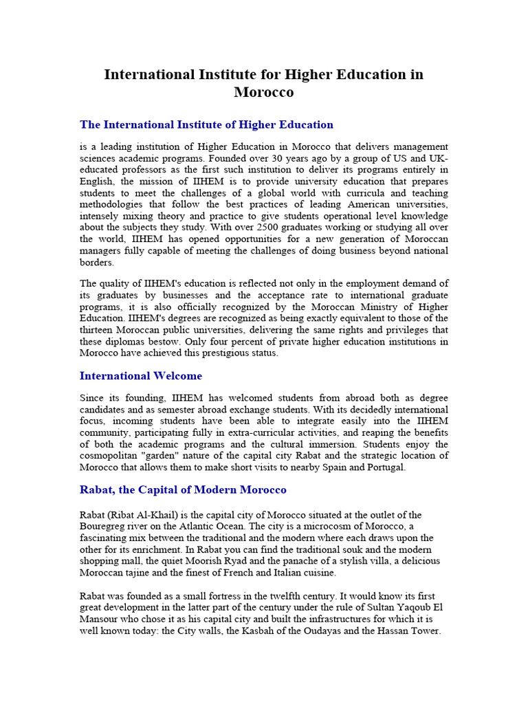 International Institute For Higher Education in Morocco Fact Sheet ...