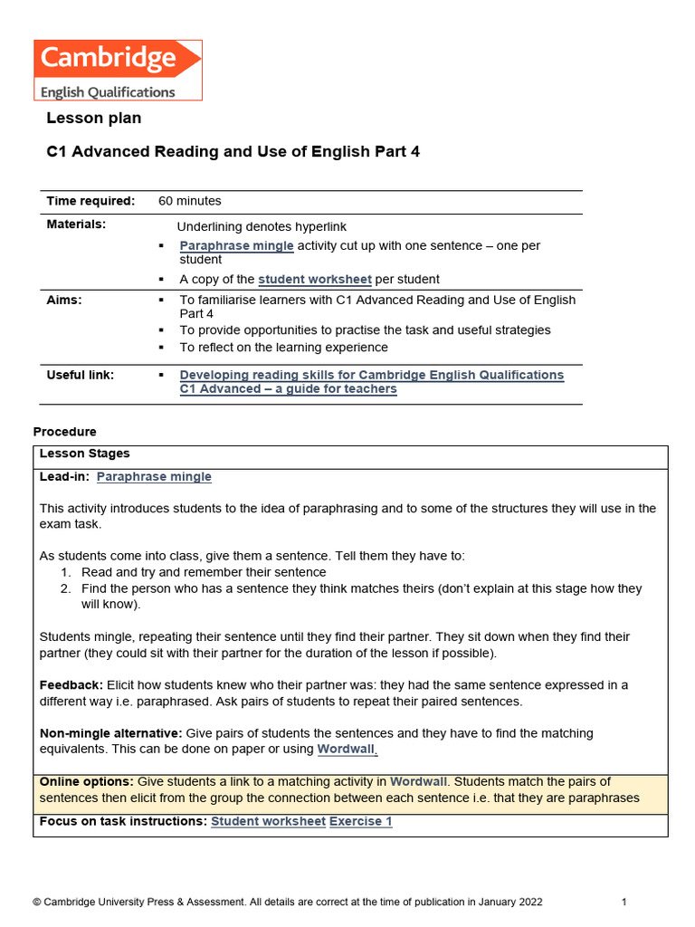c1 Advanced Reading and Use of English Part 4 | PDF | Adjective | Question