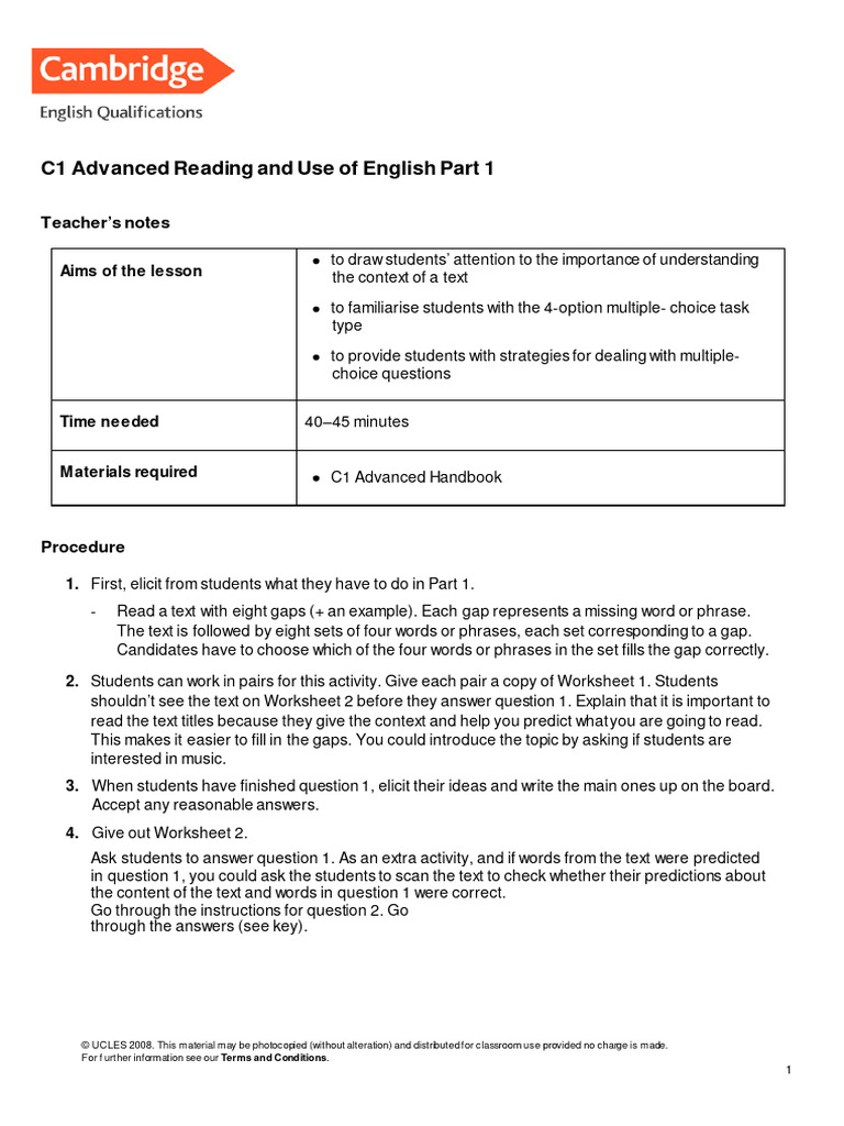 Cambridge English c1 Advanced Reading Part 1 | PDF | Career & Growth | Language Arts & Discipline
