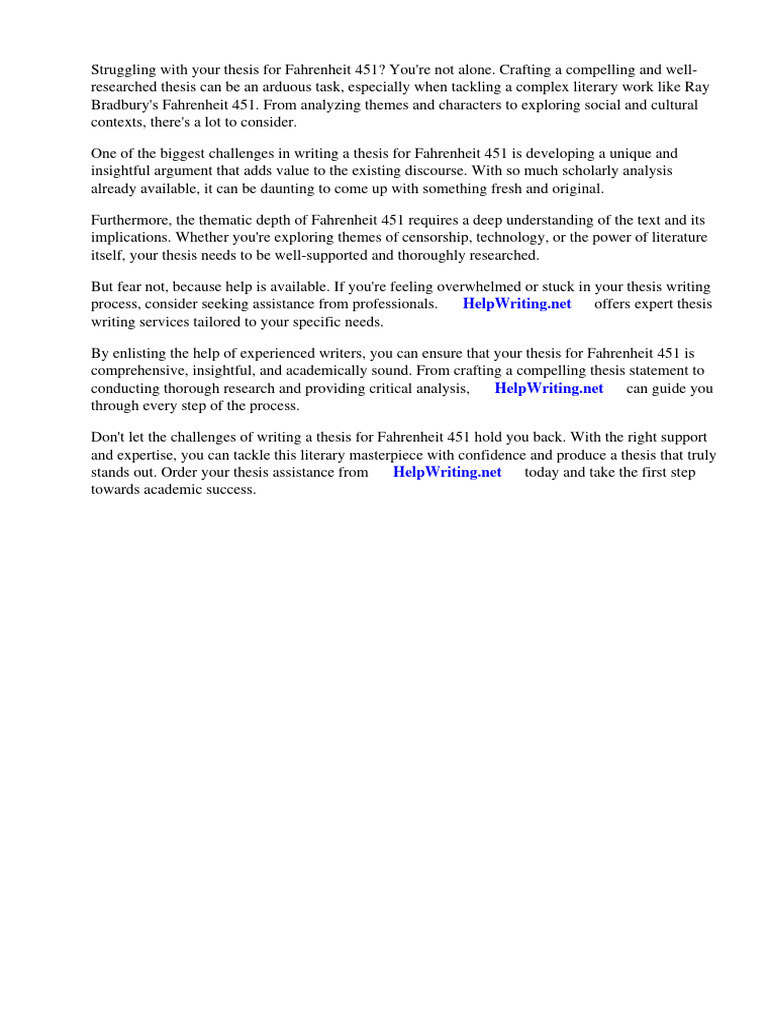 Thesis For Fahrenheit 451 | PDF | Essays