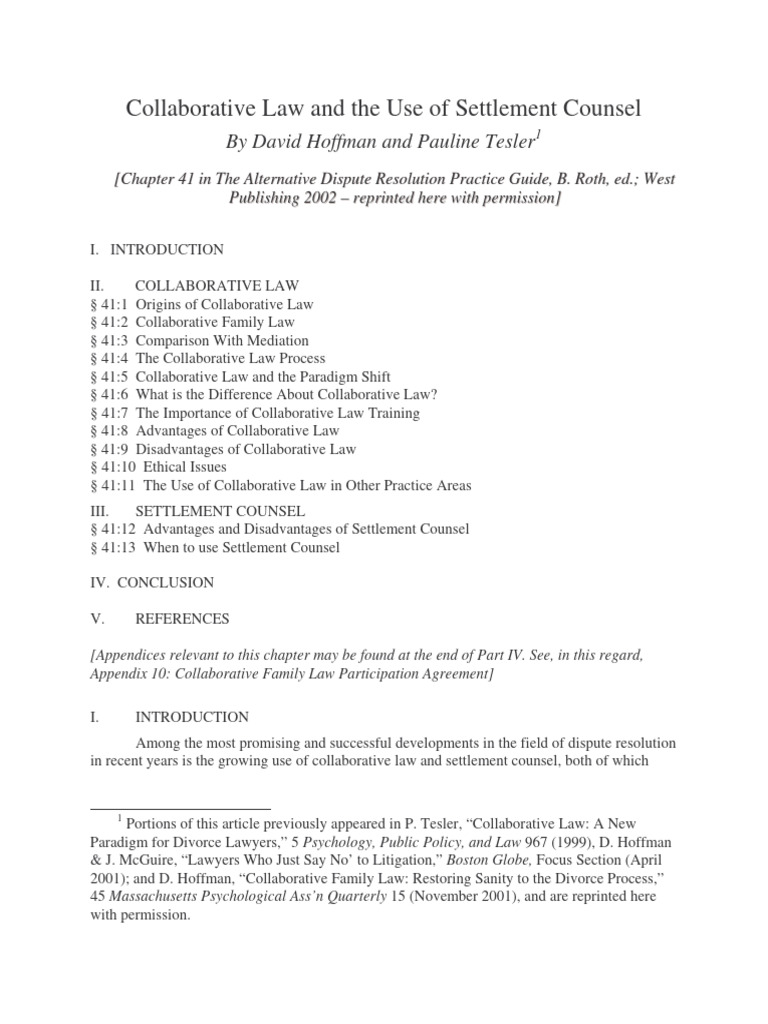 2005 07 Collaborative Law and Settlement Counsel Branchmainlanguagedefault | PDF | Mediation ...