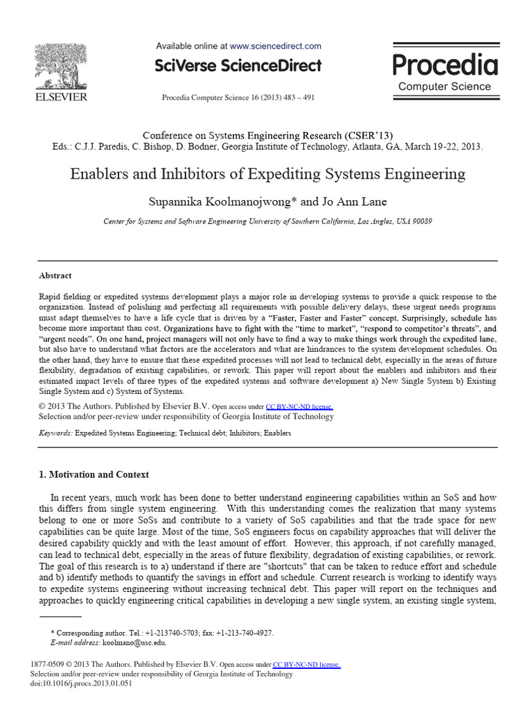 Enablers and Inhibitors of Expediting Systems Eng - 2013 - Procedia ...