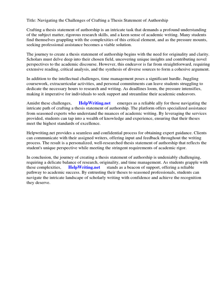 Thesis Statement of Authorship | PDF | Thesis | Author