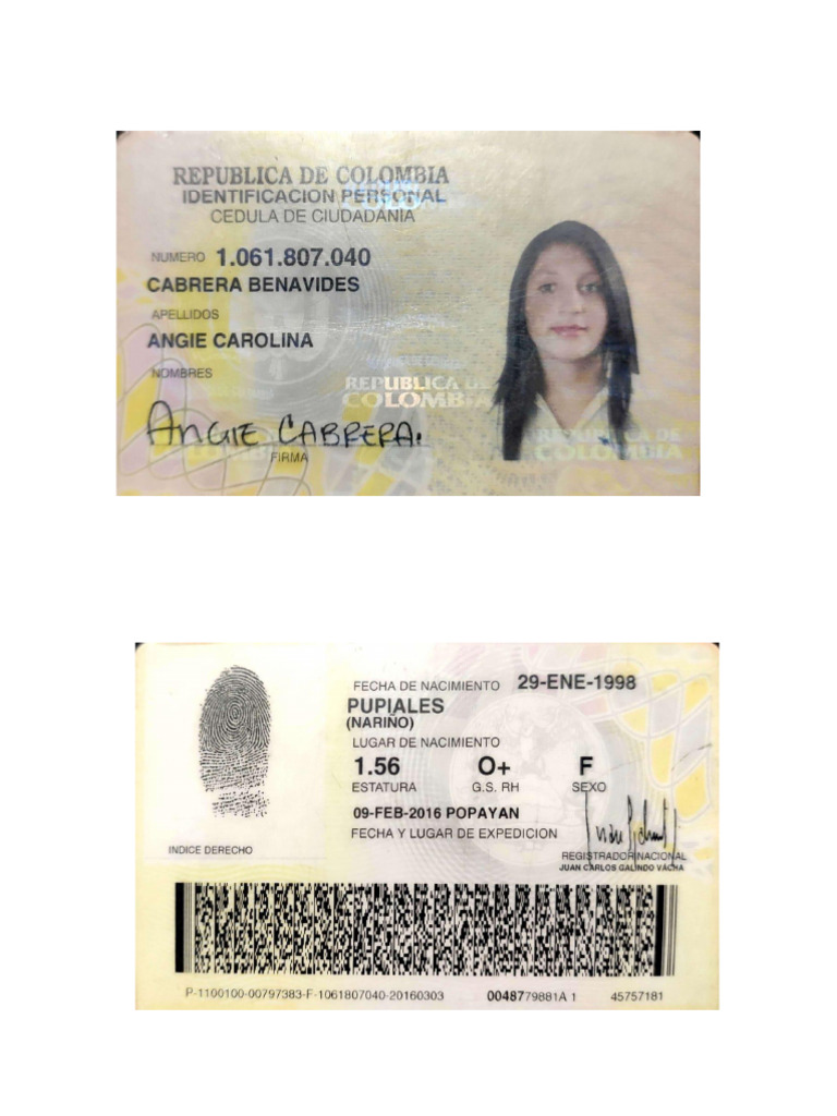 Cedula de Ciudadanía Angie Cabrera | PDF