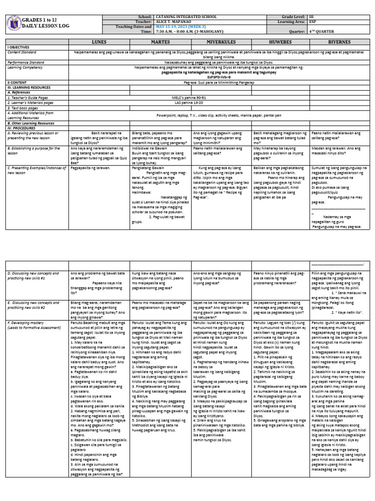 DLL - Esp 3 - Q4 - W3 | PDF