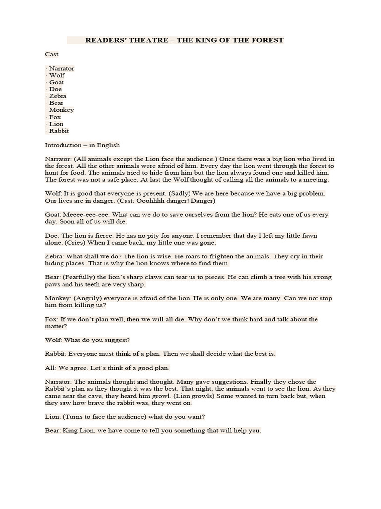 READERS-THEATER - The-King-of-the-Forest 4 | PDF | Lion | Bears