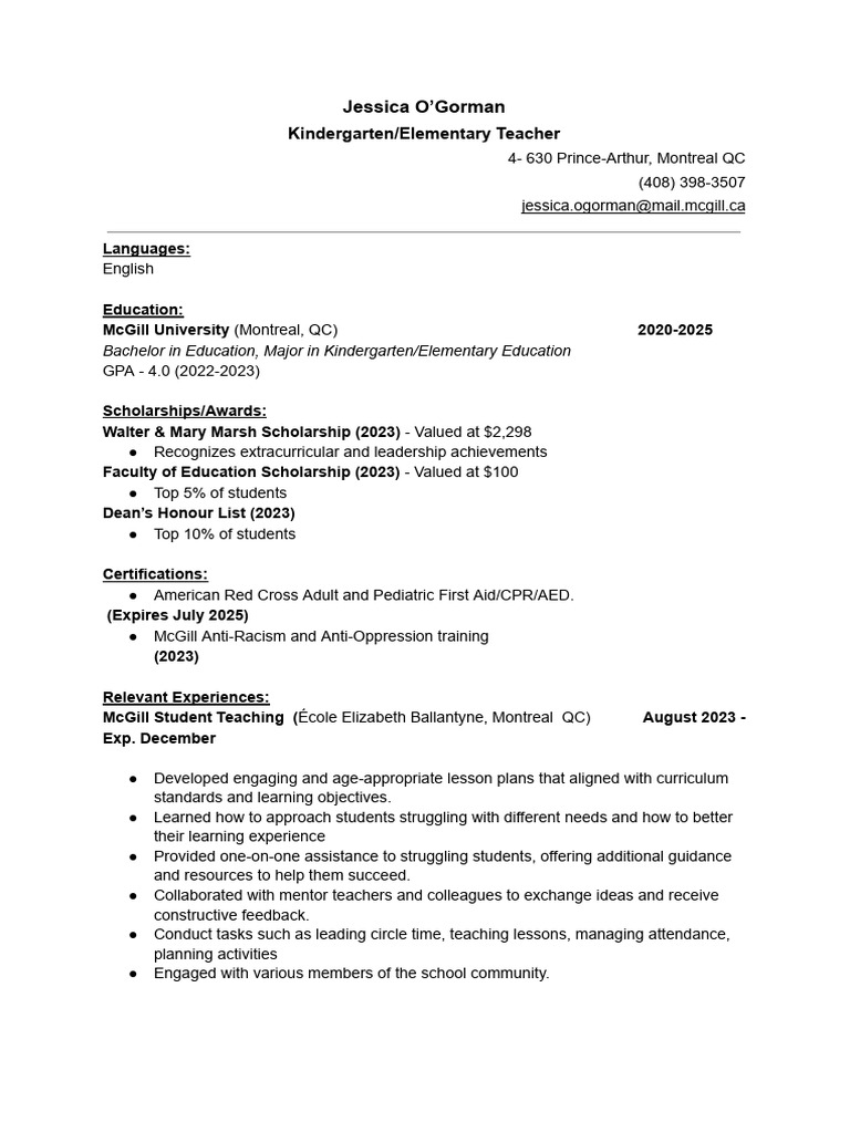 Jessica Ogorman CV | PDF | Teachers | Learning