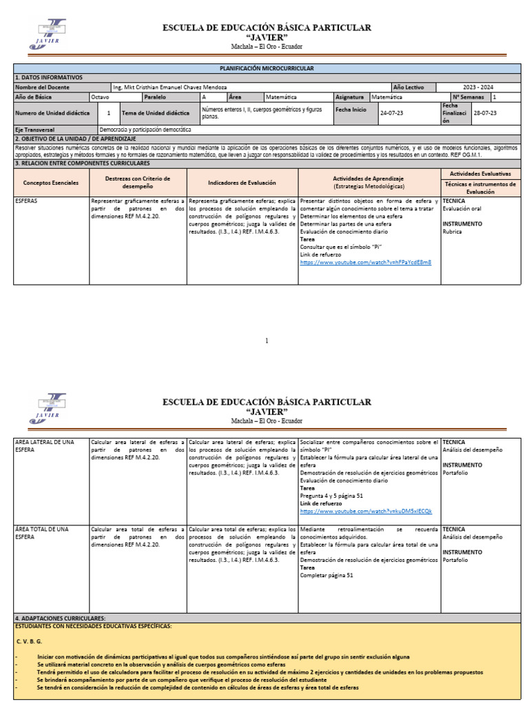 Planificacion Octavo | PDF | Evaluación | Geometría