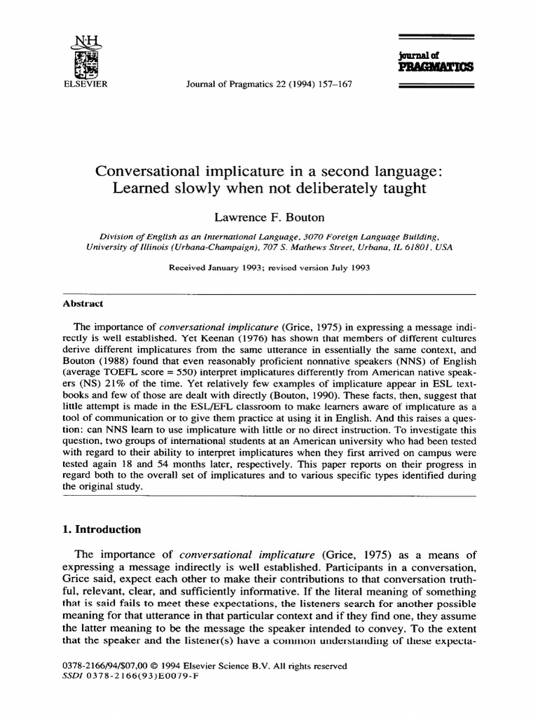 Learning Conversational Implicature in ESL | PDF | English As A Second Or Foreign Language ...
