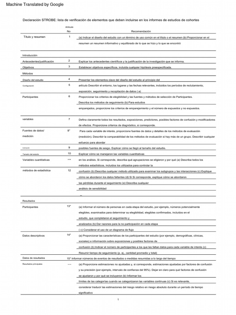 STROBE Checklist v4 Cohort | PDF | Estadísticas | Cognición
