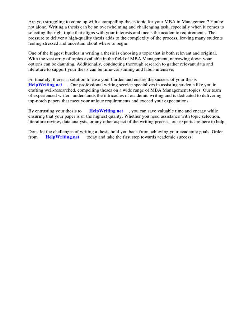 MBA Thesis Topic Selection Guide | PDF | Thesis | Master Of Business ...
