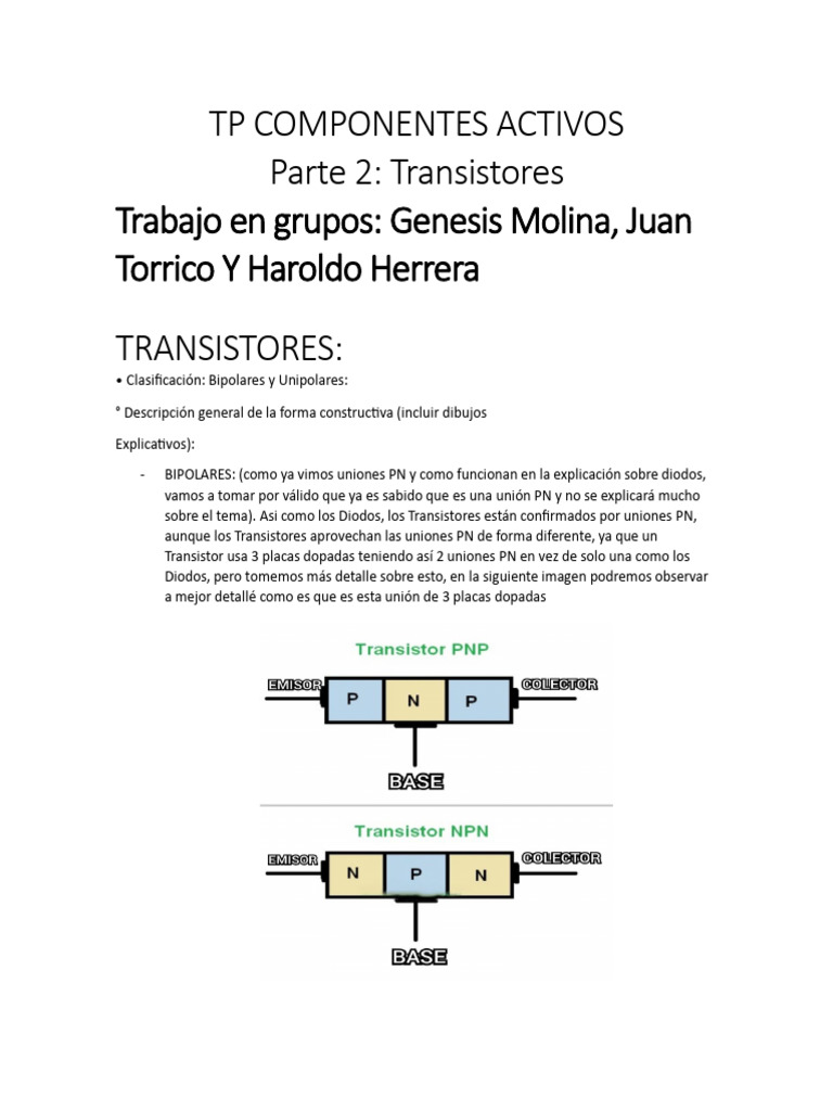 TP Componentes Activos Parte 2 Transistores | PDF | Transistor de unión ...