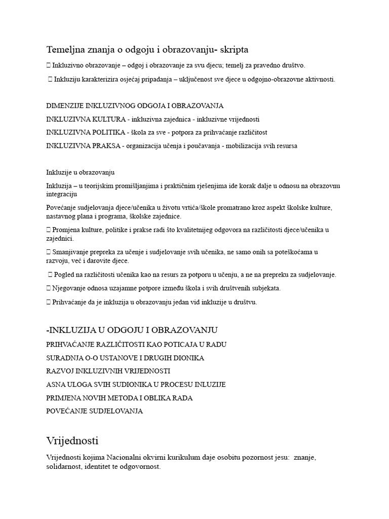 Temeljna Znanja o Odgoju I Obrazovanju Skripta | PDF