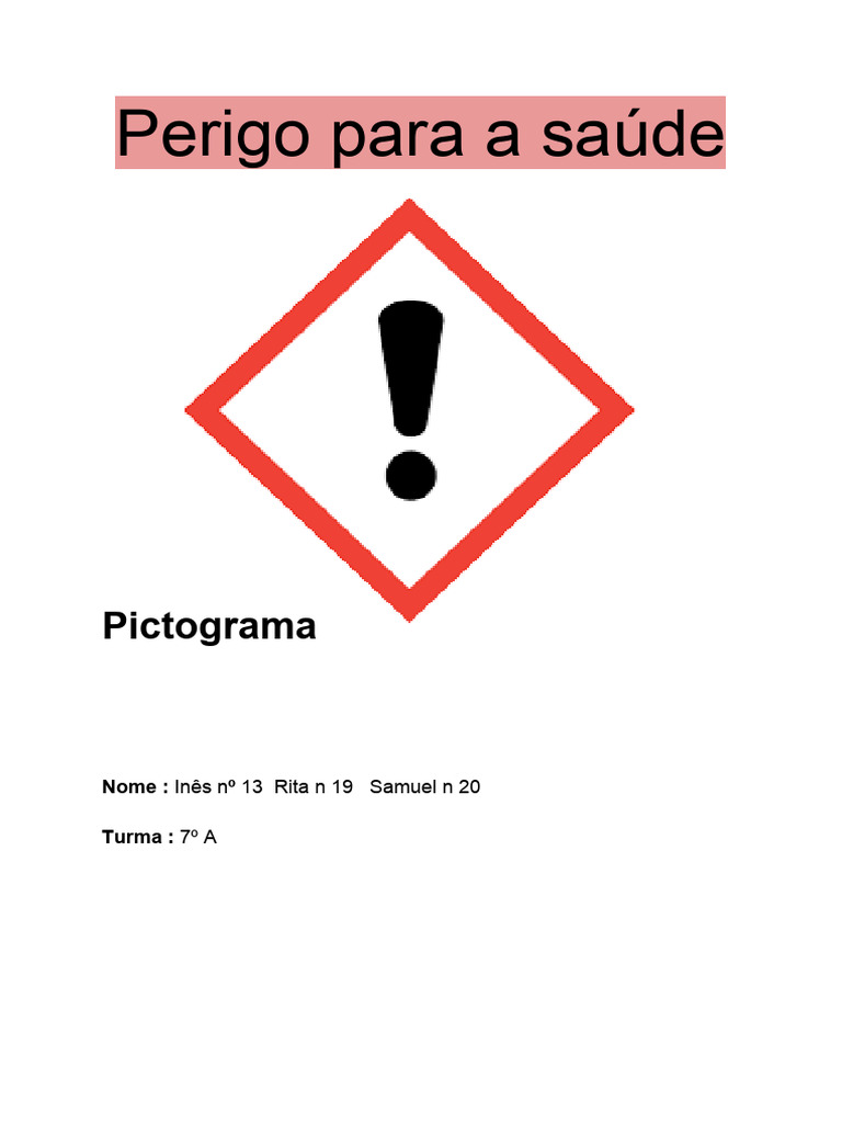 Pictogramas de Perigo à Saúde | PDF | Ciências Sociais | Bem-estar