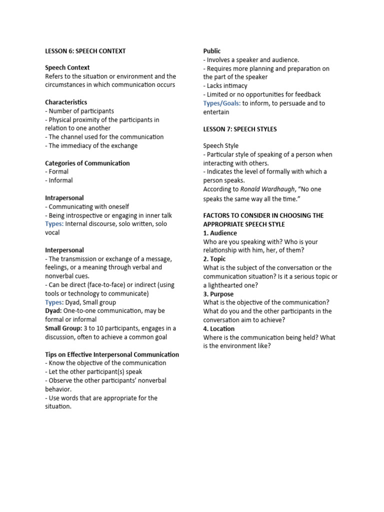 Speech Context & Speech Styles | PDF | Communication | Cognitive Science
