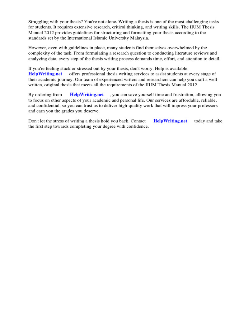 IIUM Thesis Writing Guide and Support | PDF | Thesis | Word