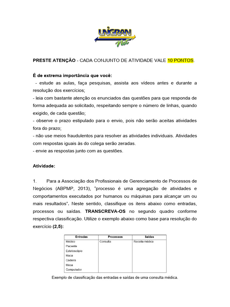 Atividade 1 gestão de processos | PDF | Recibo