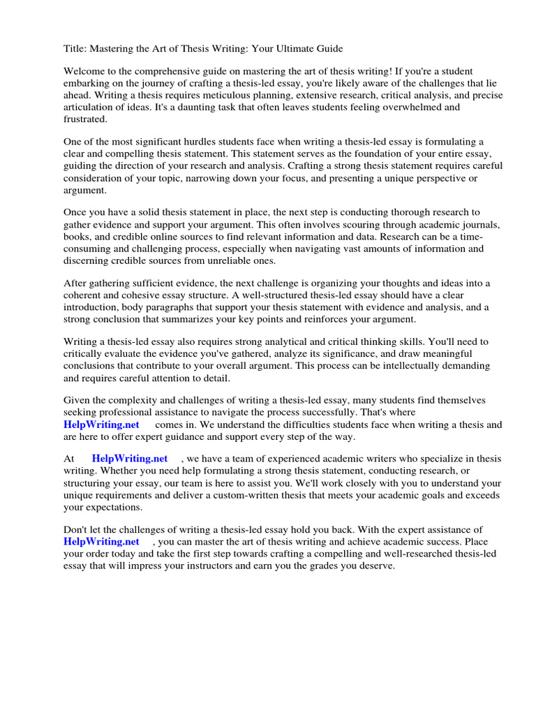 How To Write Thesis-Led Essay | PDF | Essays | Critical Thinking