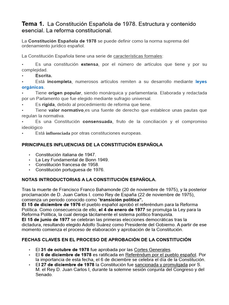 Estructura De La Constitución Española Pdf Constitución España