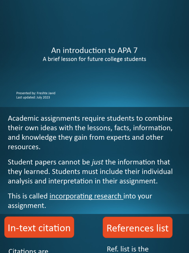 APA Lesson - Jul 2023 | PDF | Citation | Apa Style