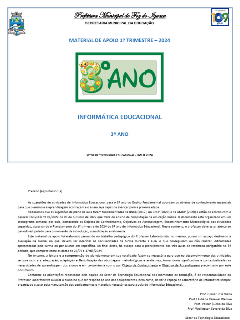 Material de Apoio 3º ANO - 1º TRIMESTRE 2024 | PDF | Tecnologia ...