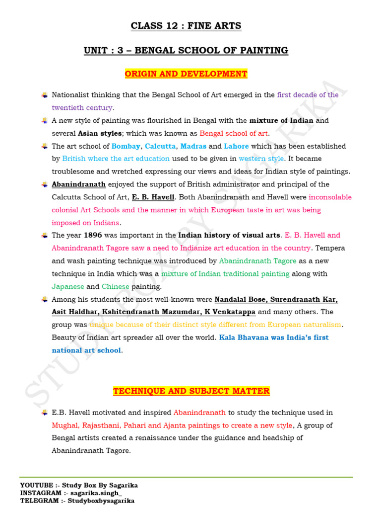 Full notes bengal school class 12 | PDF | Paintings
