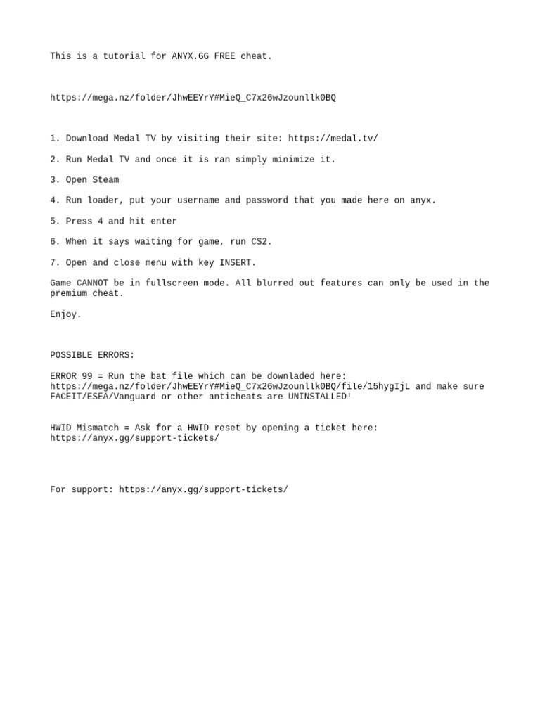 Anyx Free Chea Tutorial | PDF