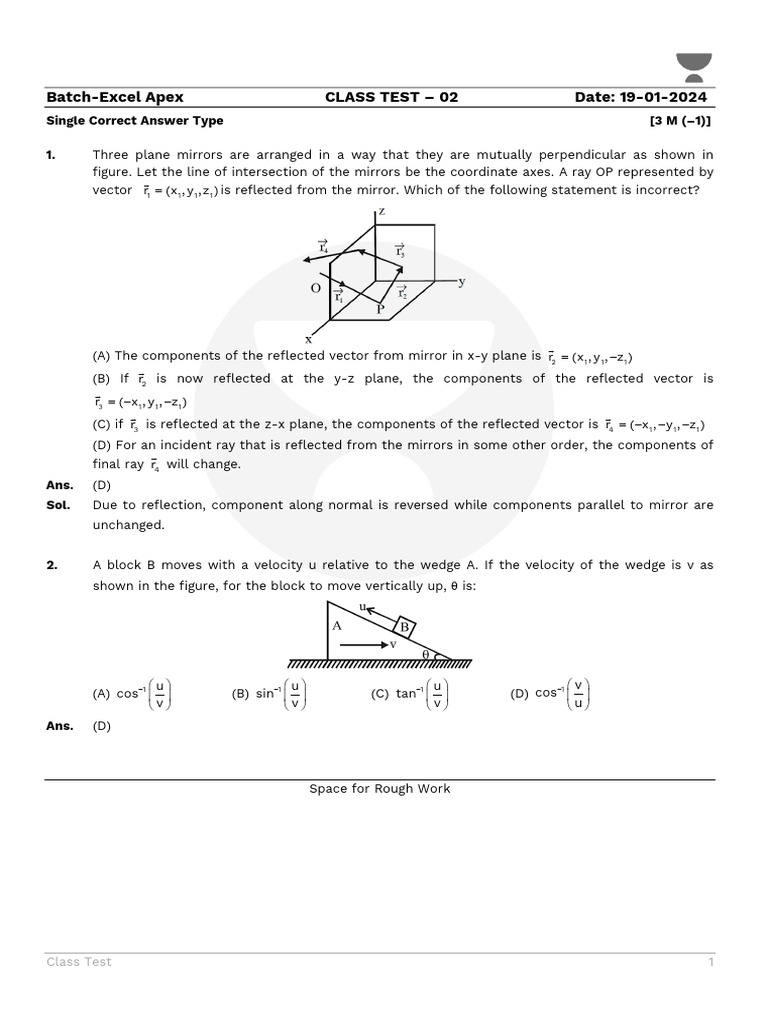 Excel Apex CT - 02 - (19-01-2024) FC | PDF | Mirror | Reflection (Physics)
