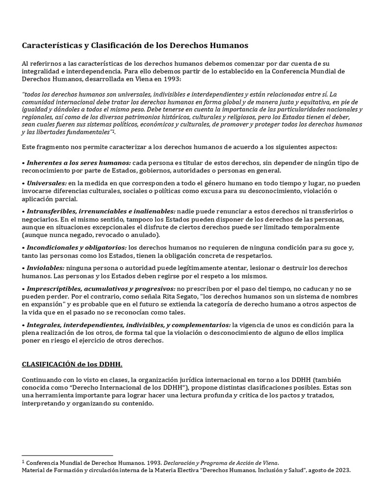 Características y Clasificación de Los Derechos Humanos (1) | PDF | Derechos humanos | Derechos