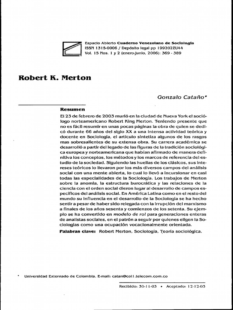 Aportes de Robert K. Merton a la Sociología | PDF | Sociología ...