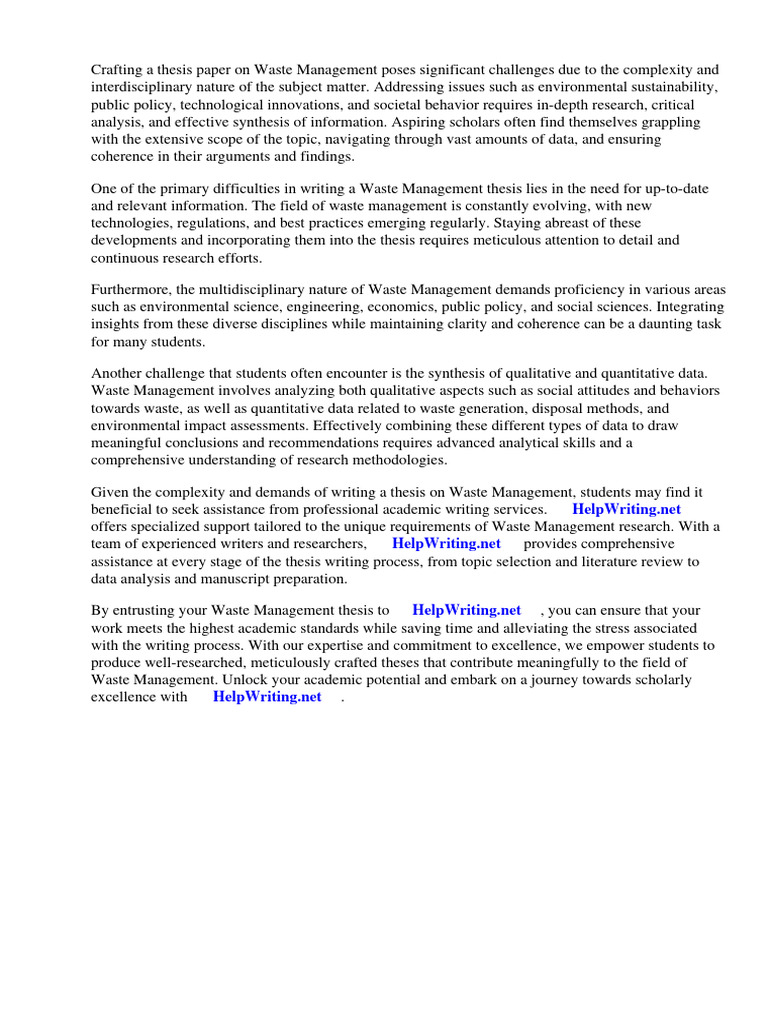 Waste Management Thesis Paper | PDF | Waste | Waste Management