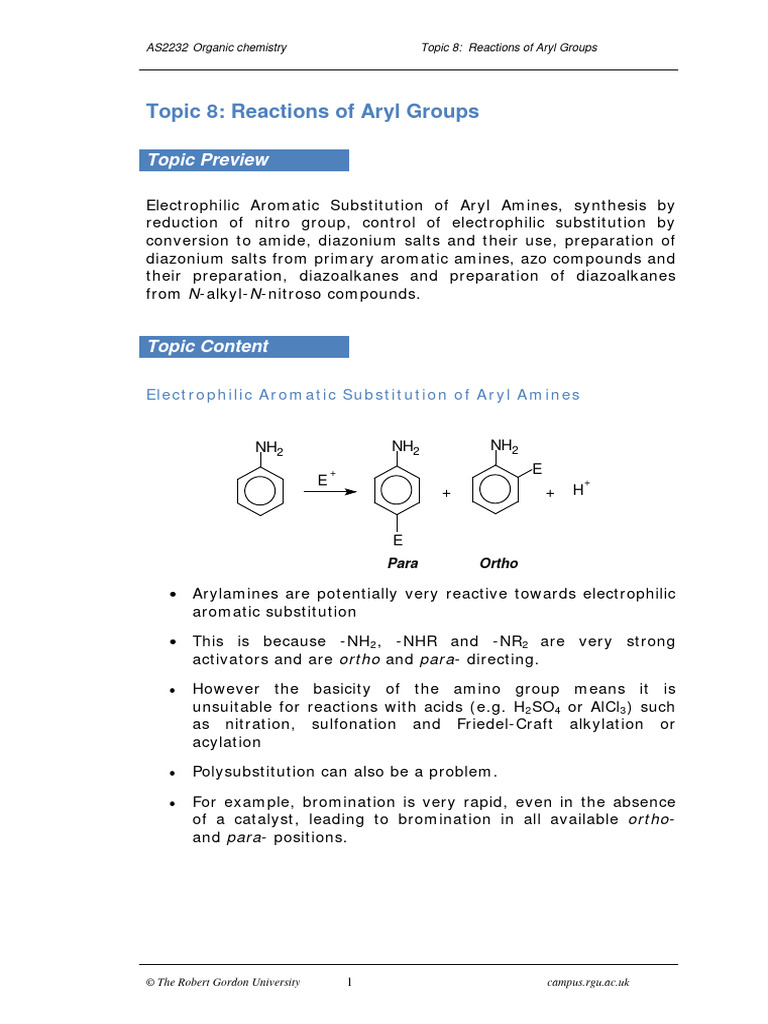 Topic 8 Reactions of Aryl Groups | PDF | Amine | Methyl Group